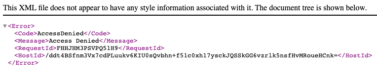 CloudFront 에러 - This XML file does not appear to have any style information associated with it